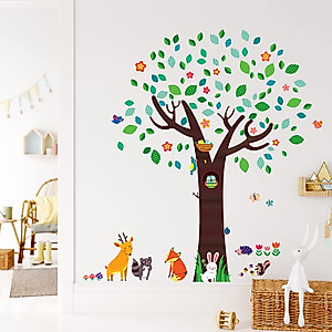 DECOWALL DA-1312N Large Tree with Animal Friends Kids Wall Decals Wall Stickers Peel and Stick Removable Wall Stickers for Kids Nursery Bedroom Living Room