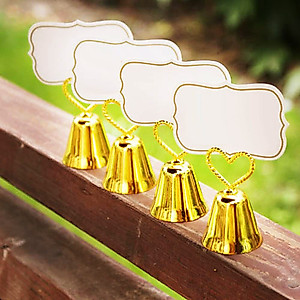 4 Pieces Heart-shaped Bell Place Card Holders Photo Holder Table Card Holders Memo Photo Stands Holder for Table Numbers, Restaurant Menu, Weddings, Party Decoration (Golden)