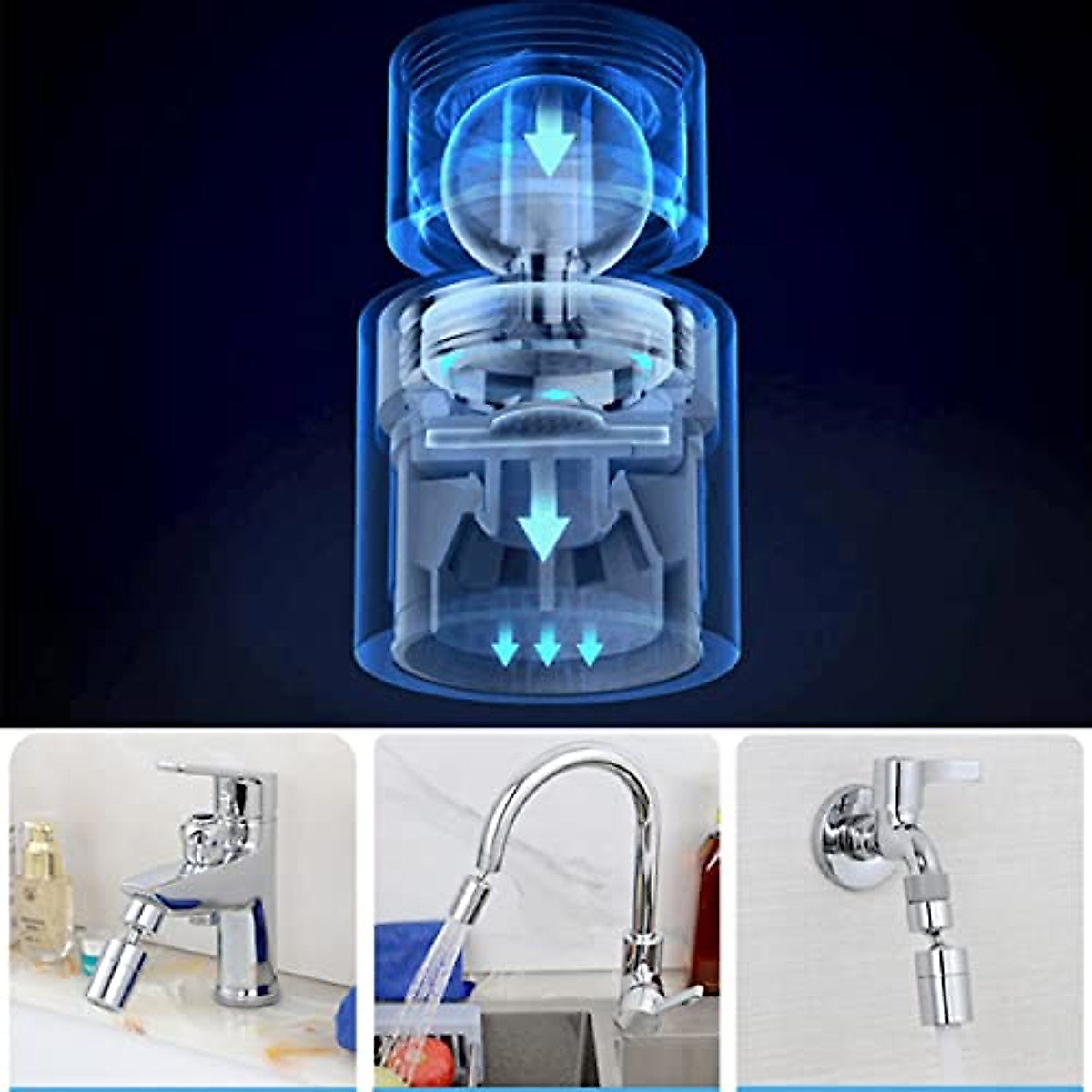 Flybath Kitchen Sink Faucet Aerator Bathroom Basin Sprayer Dual-function 2-Flow Faucet Tap Attachment Extended Splash Proof 360° Swivel Water Bubbler Nozzle Filter, Brass Polished Chrome