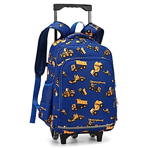 CAMTOP 18 Inch Rolling Backpack Boys Travel Roller Bag with Wheels Kids School Bags Wheeled Luggage Backpack(Engineering Vehicle)