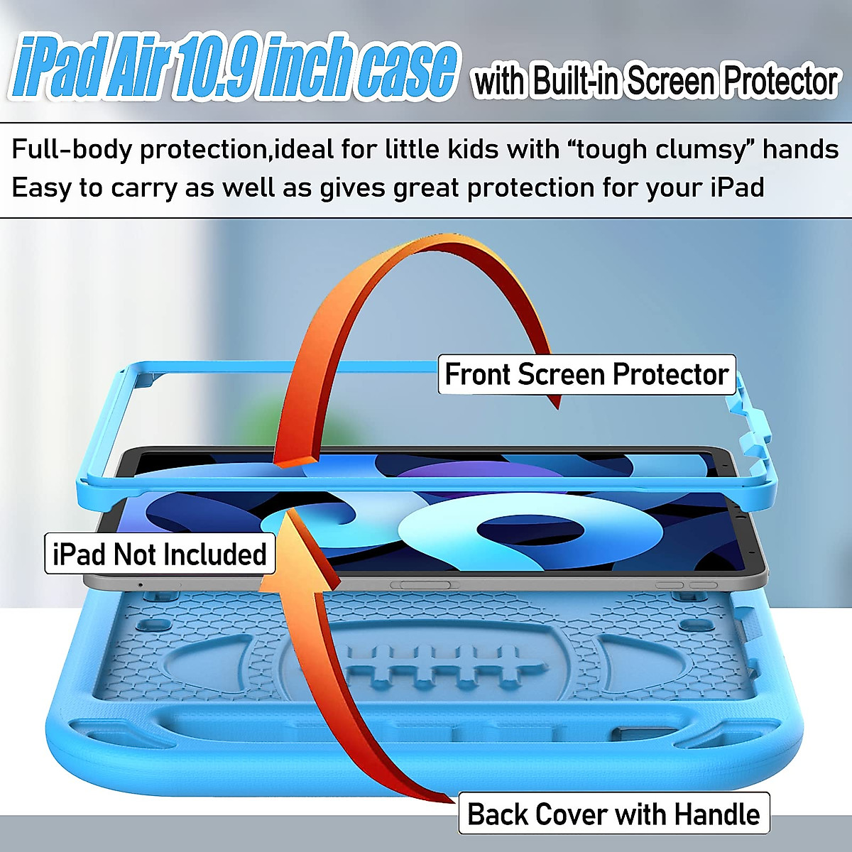 LTROP Case for iPad Air 5th/4th Generation(2022/2020), iPad Pro 11 Case 2022/2021/2020/2018, Built-in Screen Protector, Shockproof Handle Stand Kids Case for iPad Air 5/4 10.9” and iPad Pro 11”, Blue