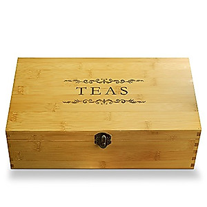 Cookbook People Multikeep Adjustable Tea Box 128 Tea Bag Storage Organizer Bamboo Latching Lid (Tea Filigree)