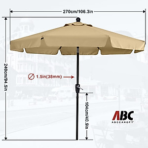ABCCANOPY Patio Umbrella 9ft - Outdoor Table Umbrella with Push Button Tilt and Crank, 8 Ribs Umbrella for Patio Pool Garden Deck (Khaki)