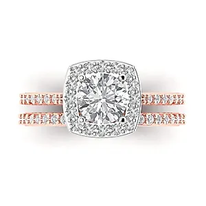 Clara Pucci 1.6ct Round Cut Real Zircon 14k Rose White Gold Halo Solitaire W/Accents Wedding Bridal Engagement Set Ring Band Size 7.5