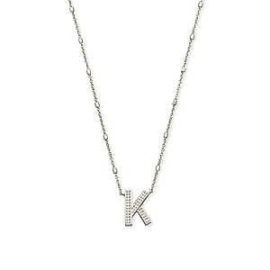 Kendra Scott Letter K Pendant Necklace for Women, Fashion Jewelry, Rhodium-Plated Brass, Rhodium Metal, Letter K
