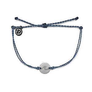 Pura Vida Silver Pave Wave Coin Bracelet - 100% Waterproof, Adjustable Band - Brand Charm, Blue Steel