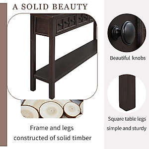 Zenvya Console Table Rustic Entryway Table 60" Long Sofa Table with 4 Drawers in Two Different Size and Bottom Shelf for Storage, or Entryway Living Room (Espresso)
