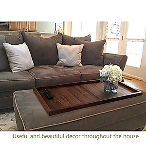 MAGIGO 40 x 20 Inches Extra Large Extra Long Rectangle Black Walnut Wood Ottoman Tray, Serve Tea, Coffee Classic Wooden Decorative Walnut Serving Tray