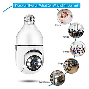 ATSITK Light Bulb Security Camera, Light Bulb Camera WiFi Outdoor, FHD 1080P 360° Panoramic PTZ 2.4G Wireless Smart IP Cameras for Home/Baby/Pet, Color Night Vision, Two Way Audio, Motion Tracking