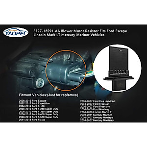 HVAC Fan Blower Motor Resistor for Ford Escape, Ford Expedition, F150, F250, F350 Super Duty Mustang, Mercury Mariner, Lincoln Mark LT Replaces # YH-1715 3F2Z-18591-AA