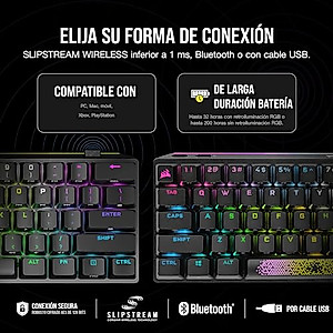 Corsair K70 PRO MINI WIRELESS RGB 60% Mechanical Gaming Keyboard (Fastest Sub-1ms Wireless, Swappable CHERRY MX Red Keyswitches, Aluminum Frame, PBT Double-Shot Keycaps) QWERTY, NA Layout - Black