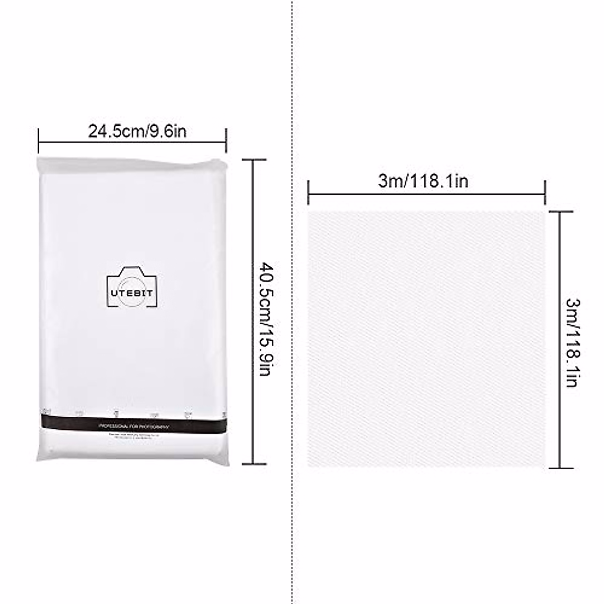 UTEBIT White Backdrop 10 x 10 ft Collapsible Polyester Photography Background Screen Cloth Sheet Seamless 3x3m for Photo Booth Photoshoot Portrait Headshot Video Studio Pictures