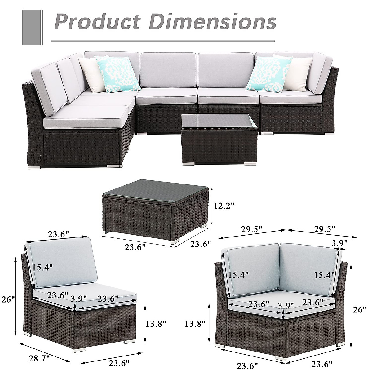 iArtHand Patio Sofa Set with Coffee Table Outdoor Sectional Sofa Set Patio Conversation Set Patio Furniture Sets All Weather Rattan Outdoor Sofa Set with Thickened Cushion