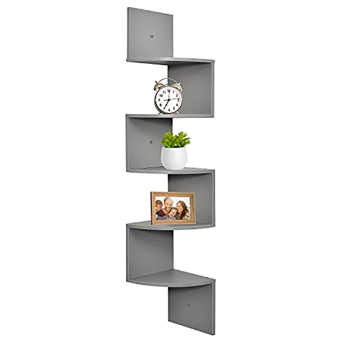 Greenco 5 Tier Wall Mount Corner Shelves Gray Finish & Set of 3 Floating “U” Shelves, Easy-to-Assemble Floating Wall Mount Shelves for Bedrooms and Living Rooms, White Finish