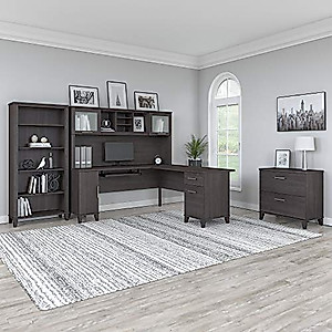 Bush Furniture Somerset 72W L Shaped Desk with Hutch, Lateral File Cabinet and Bookcase