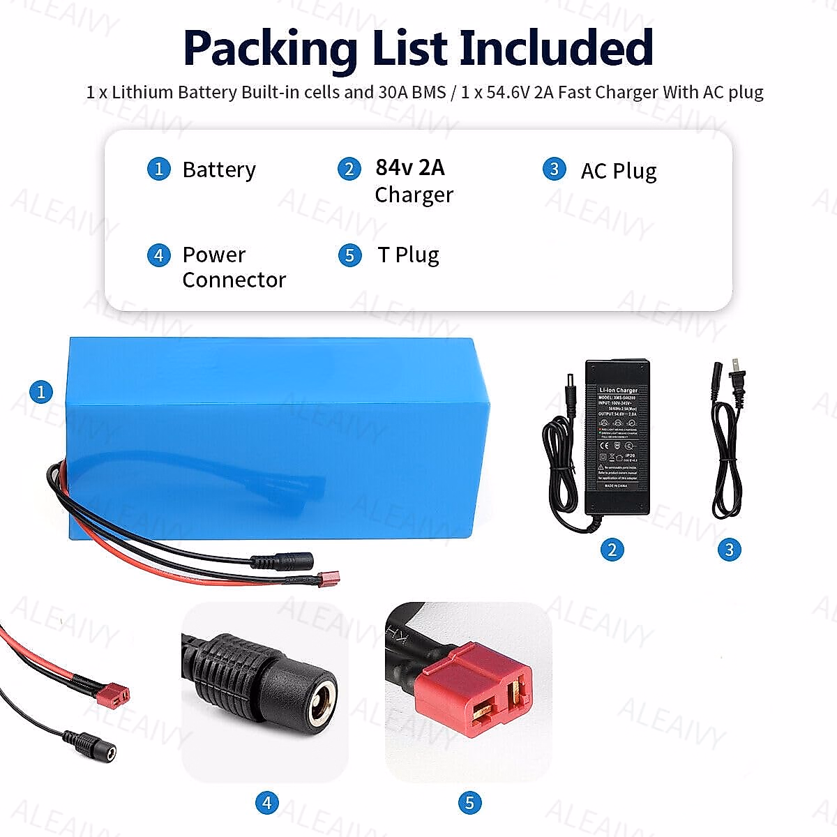 ALEAIVY 60V 30Ah Lithium Battery Pack 16S6P 21700 2000W High Power 67.2V Electric Bike Motor Electric Scooter Ebike Battery with BMS
