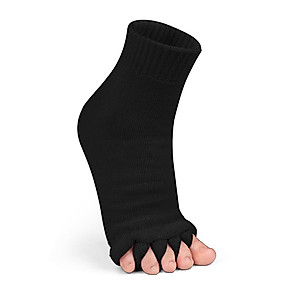 Homrap Women Toe Separator Socks Toeless Foot Alignment Socks for Yoga GYM Massage Pain Relief Improves Circulation Stretchy (Black)
