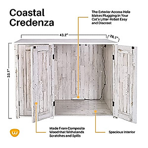 Whisker Litter-Robot Credenza with Litter Box Enclosure, 43.2” W x 28.1” D x 33.1” H - White Plank, Stylish + Durable Hidden Litter Box Furniture, Litter-Robot Not Included