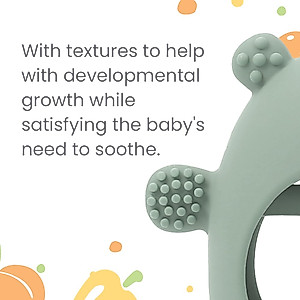 Lulyboo Silicone Teething Baby Bear, Easy to Grip Teether, Self Soothing Pain Relief for Teething, 0-12 Months, Green