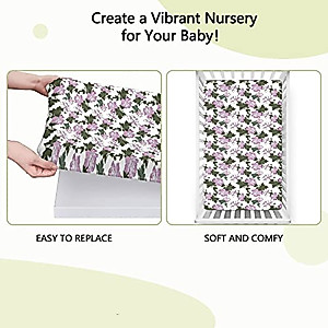 Peony Themed Fitted Crib Sheet,Standard Crib Mattress Fitted Sheet Toddler Bed Mattress Sheets-Great for Boy or Girl Room or Nursery,28“ x52“,Lilac Army Green Pale Purple Reseda Green