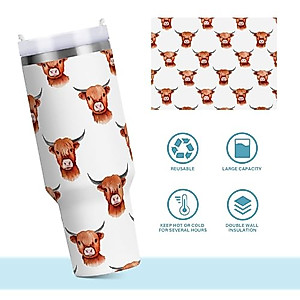 ODAWA 40oz Fall Insulated Tumbler with Straw and Handle, Cute Highland Cows Double Wall Insulated Tumbler