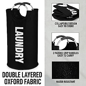 Zulay Home 82L Large Heavy Duty Laundry Basket Collapsible - Non-Slip Padded Laundry Bag With Handles - Waterproof Collapsible Laundry Baskets & Laundry Hampers For Bedroom, Dorm, Travel (Black)