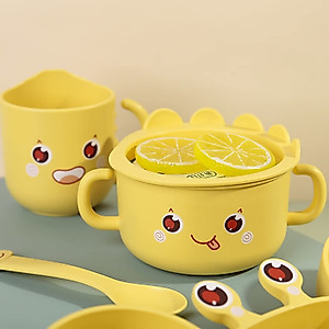 THERDO Toddler Plate and Utensil Set, Divided Baby Plate, Self Feeding Training for Baby, Bamboo Kids Food Plate BPA Free, Microwave Dishwasher Safe, Cute Crab Shaped Cartoon Feeding Plate(Pink)