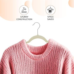 Amazon Basics Slim, Velvet, Non-Slip Suit Clothes Hangers, Ivory/Beige- Pack of 30