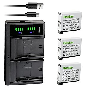 Kastar 3-Pack Battery and LTD2 USB Charger Replacement for Gopro AHDBT-401, AHBBP-401 Action Sport Camera, HERO4 Black, Hero 4 HD Black, HERO4 Silver, Hero 4 HD Silver Action Sport Camera