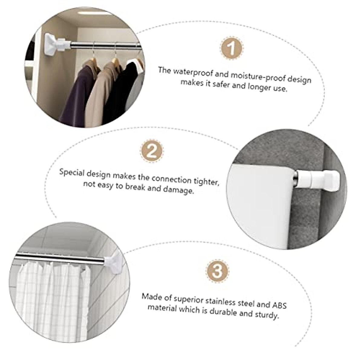 Cabilock 1pc Hole-free Telescopic Rod Retractable Curtain Rod Adjustable Curtain Rod Spring Curtain Rods Adjustable Closet Rod Tension Curtain Rod Shower Rod Tension Stainless Steel White