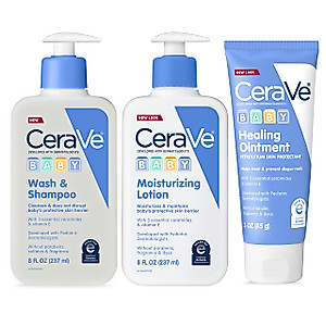 CeraVe Baby Bath Set | 8oz Baby Wash & Shampoo + 8oz Baby Moisturizing Lotion + 3oz Baby Healing Ointment | Fragrance, Parabens, Phthalates, & Tear Free Baby Bath Essentials | Gentle Baby Skin Care