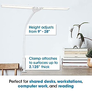 OttLite Pivot LED Clamp Desk Lamp - Dual Lamp Shades & Flexible Neck with ClearSun LED Technology - 3 Color Temperature Modes, Dimmable LEDs & Touch-Activated Controls for Crafting, Sewing, & Studying