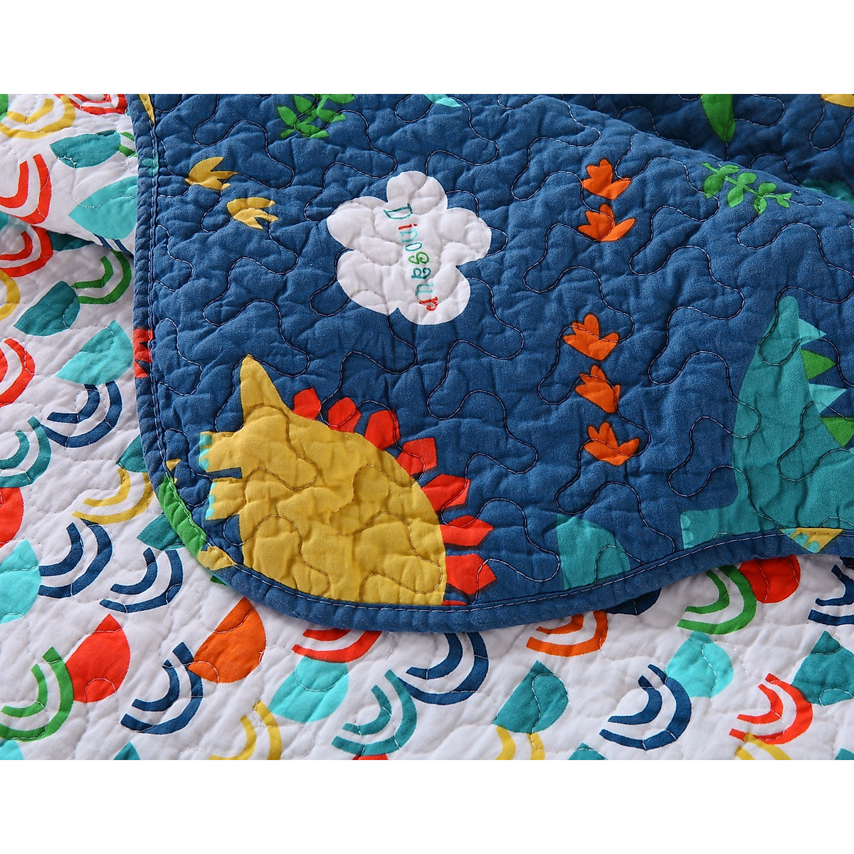 100% Cotton 2 Piece Kids Quilt Bedspread Comforter Set Throw Blanket for Teens Boys Girls Kids Beds Bedding Coverlet Dinosaur (Full)