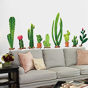 Mendom Cactus Wall Decal Green Plants Wall Sticker,Peel and Stick Removable DIY Giant Plants Wall Decals or Kids Bedroom Nursery Room Sofa Background Wall Decoration