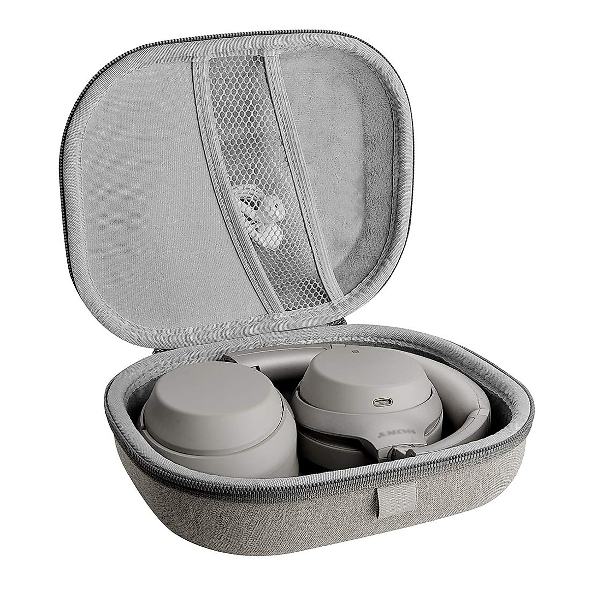 Geekria Shield Headphones Case Compatible with Sony WH-XB910N, WH-XB900N, MDR-1000X, Replacement Hard Shell Travel Carrying Bag with Cable Storage (Light Brown)