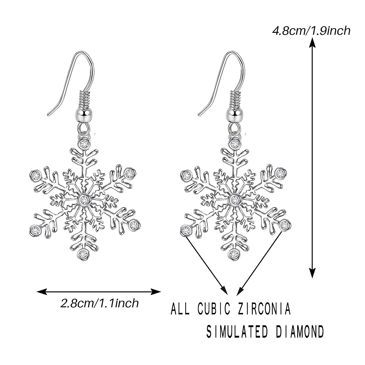 SELOVO Clear Cubic Zirconia Fishhoop Snowflake Earring Hook Dangle Drop Earrings for Woman for Christmas