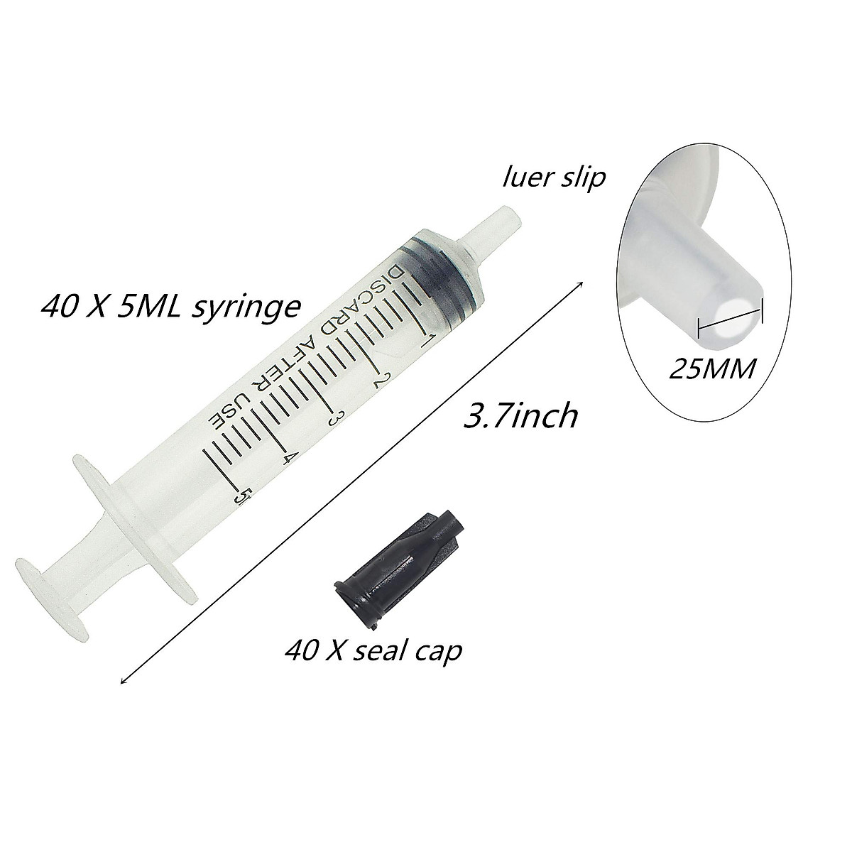 40 Pack 5ML Plastic Syringe Luer Slip with Cap, Great for Measuring, Refilling Watering and Pets Feeding(Not-sterile) (5ML)
