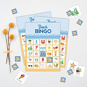 mermermu 5"x7" Beach Bingo Game Cards (24 Kinds), Birthday Party Summer Game, Outdoor Indoor, Hiking, Trip Activities, Family Vacation Travel Bingo, Activity Games -008beach