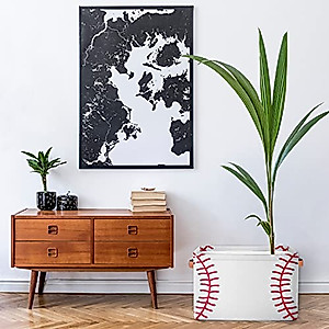 TropicalLife Baseball Laces Stitches Storage Basket Ball Softball Storage Bin Box Toys Organizer Shelf Cube with Handles for Kids Room Kitchen Office Nursery