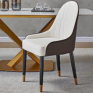 Set of 2 Dining Chairs - Ergonomic PU-Leather Chairs with Solid Wood Metal Legs & Backrest, Morden Desk Chair for Living Room, Dining Room (Brown)