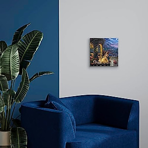 Thomas Kinkade Disney Beauty and the Beast Dancing in the Moonlight Gallery Wrapped Canvas Art | Frameless Wall Art Decor | Certificate of Authenticity Included, 14" x 14"