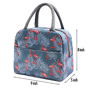 Mziart Insulated Lunch Bag for Women Men, Reusable Lunch Tote Lunch Box Organizer Cooler Bag with Front Pocket for Work Travel Picnic (Cute Flamingo)
