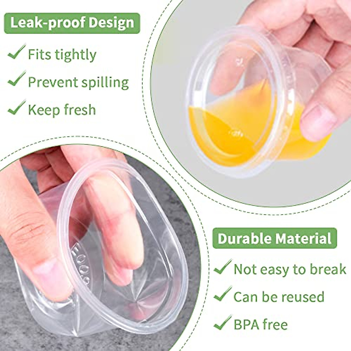 FHDUSRYO 75 Sets 2oz Clear Plastic Portion Cups with Lids, Jelly Shot Cups Sauce Cups, Small Souffle Cups Condiment Container for Meal Prep, Salad Dressing, Portion Control, Food Dips, Slime (2oz)
