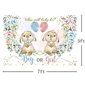 MEHOFOND Bunny Gender Reveal Backdrop Boy Or Girl What Will Our Little Bunny Be Banner Spring Easter Rabbit Floral Kids Party Decoration Supplies Photography Background Photobooth Props 7x5ft