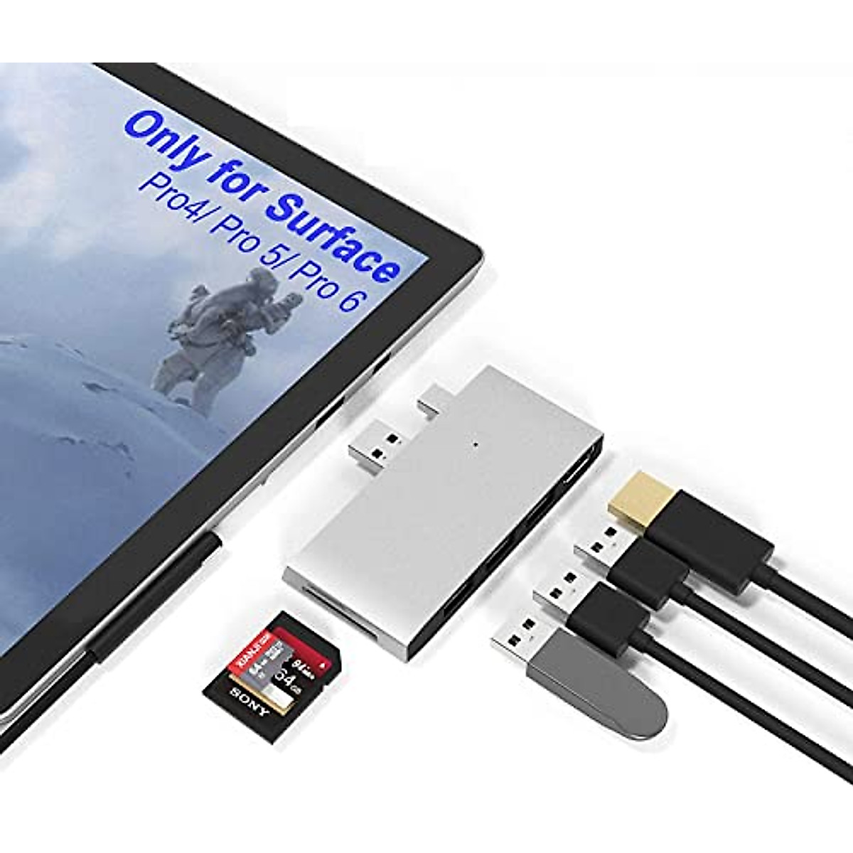 Surface Pro 4/5/6 Hub Docking Station with 4K HDMI Adapter, USB 3.0 Ports Hub Adapter, SD/Micro SD Card Reader for Microsoft Surface Pro 4/ Pro 5/ Pro 6