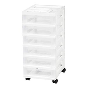 IRIS USA Craft Organizers and Storage, Rolling Storage Cart for Classroom Supplies, Storage Organizer for Art Supplies, Drawer Top Organizer for Small Parts, 6 Drawers, White