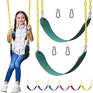Jungle Gym Kingdom Swings for Outdoor Swing Set - Pack of 2 Swing Seat Replacement Kits with Heavy Duty Chains - Backyard Swingset Playground Accessories for Kids (Green)