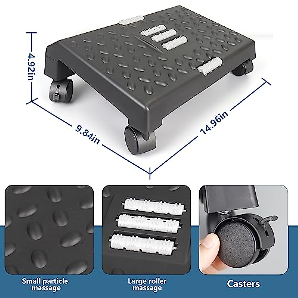 Foot Rest for Under Desk with Massage Surface and Rollers, Ergonomic Foot Stool with Casters Relieving Pressure for Office Home