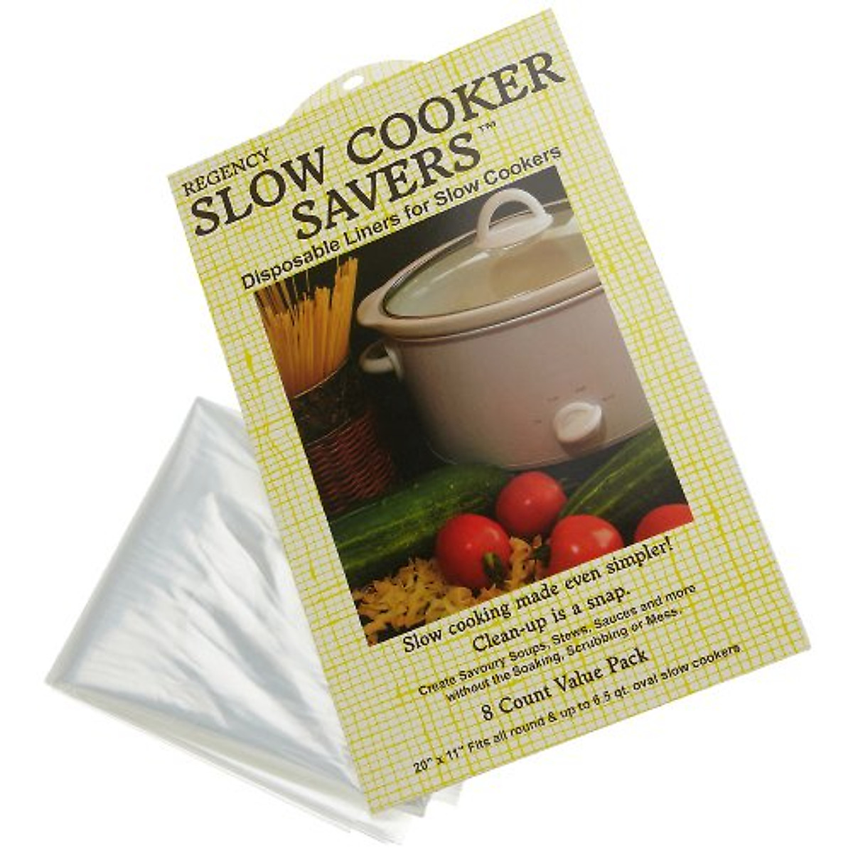 Regency Wraps Slow Cooker Saver Non-Stick Liners, Easy Clean Up for Sticky Meals, Store and Reheat Food, 20 x 12, Pack of 8