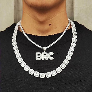 HIPBLING Custom Chain Iced Out Name Pendant 5 Letter Necklace Personalized Diamond Jewelry with 24inch Rope Chain Silver Hip Hop Necklace Gift for Women Men